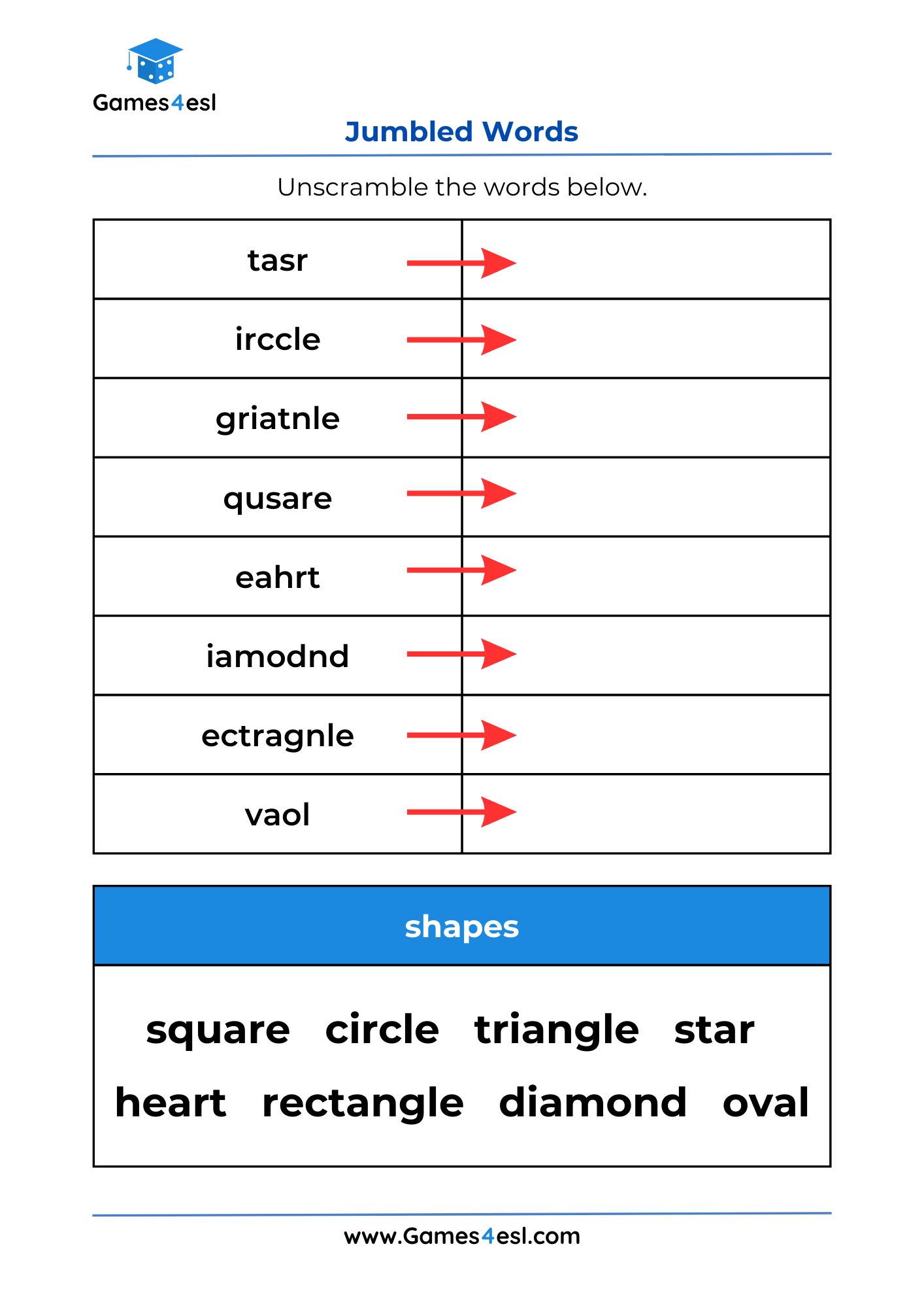 Jumbled Words Worksheets | Games4esl