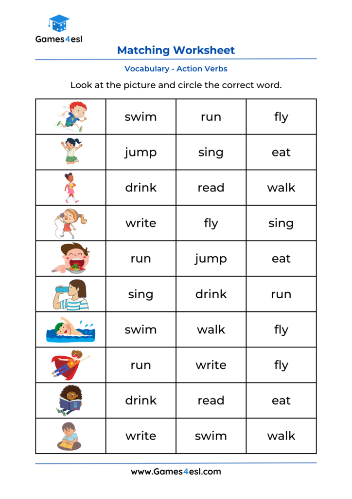 Picture Word Matching Worksheets | Games4esl
