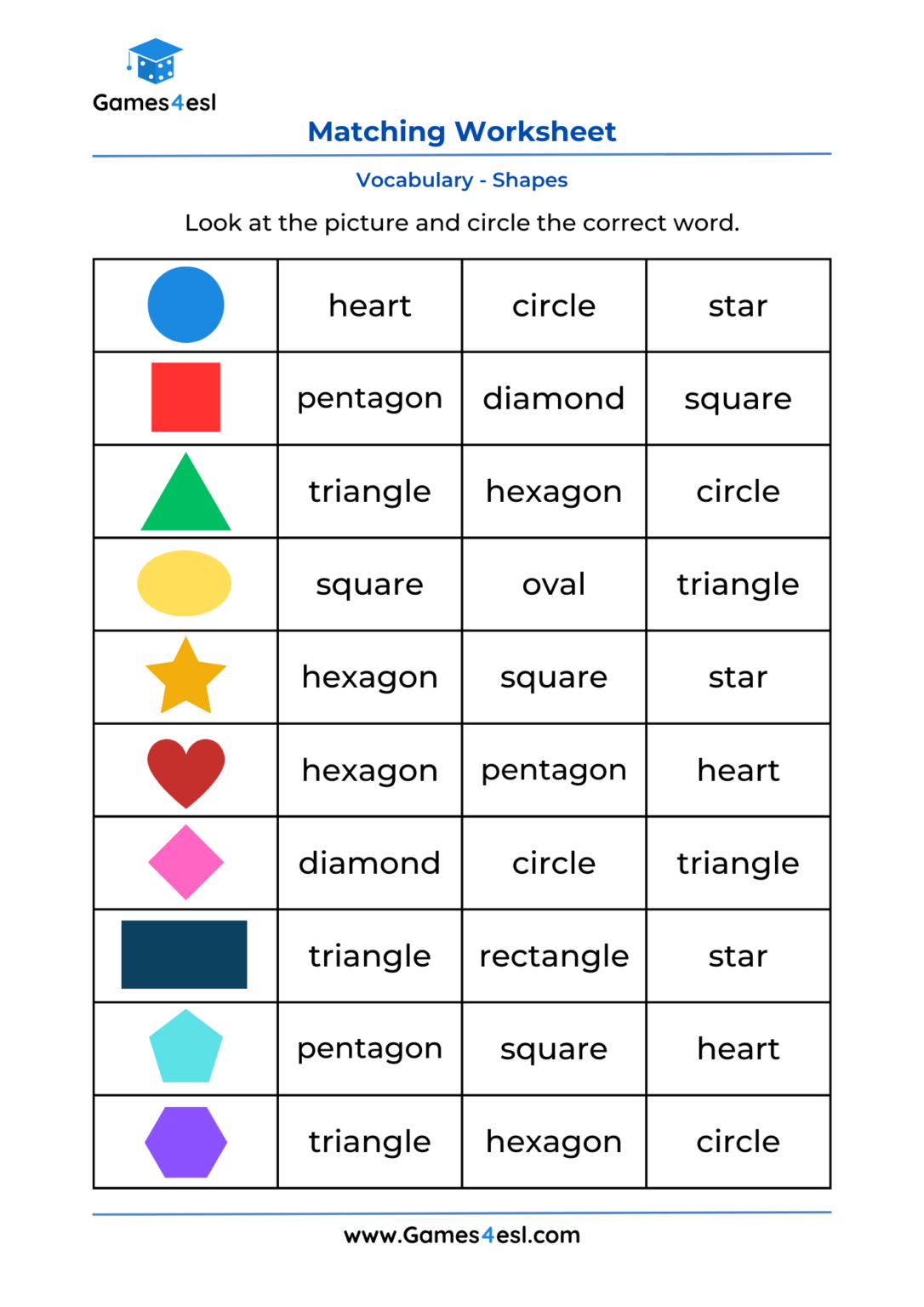 Picture Word Matching Worksheets | Games4esl