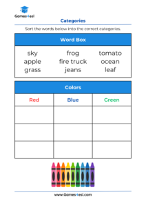 Sorting Worksheets For Grade 1: Sorting Words Into Categories | Games4esl