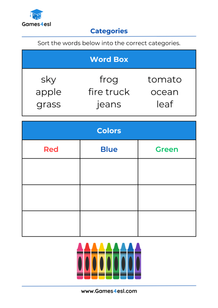 Sorting Worksheets For Grade 1: Sorting Words Into Categories | Games4esl