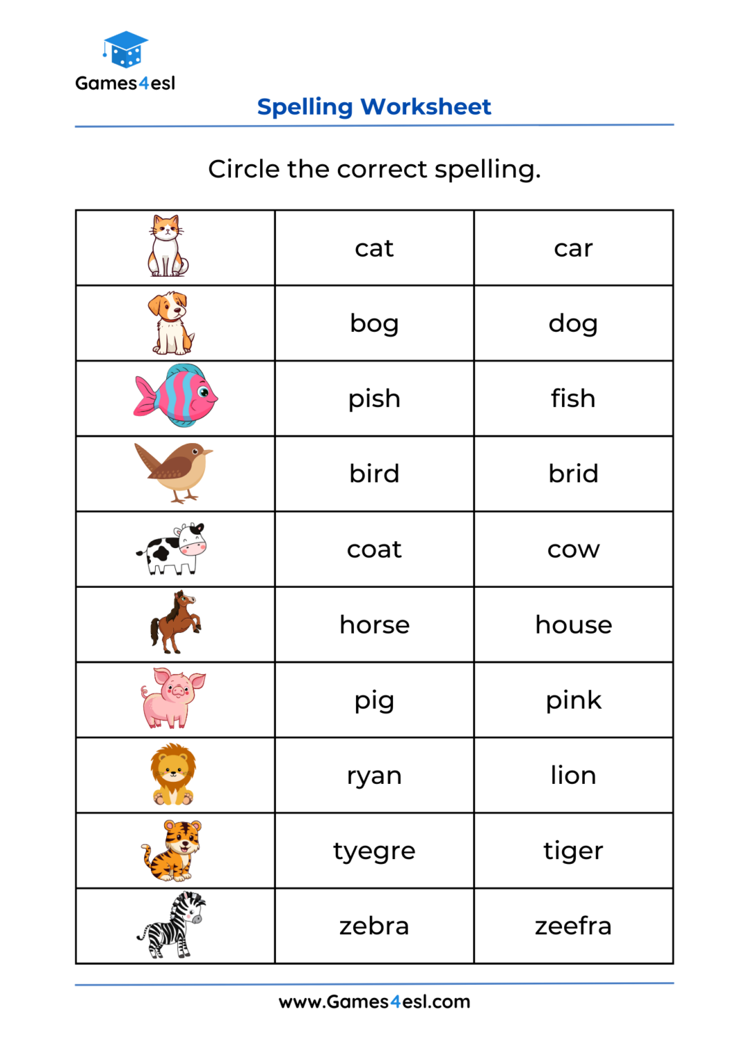 Printable Animal Worksheets For Kids And ESL Learners | Games4esl