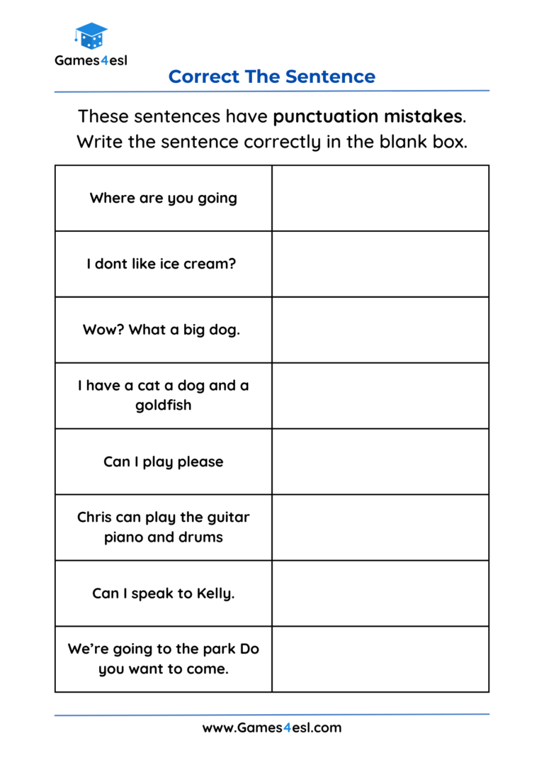 Grade 2 Sentence Worksheets | Games4esl