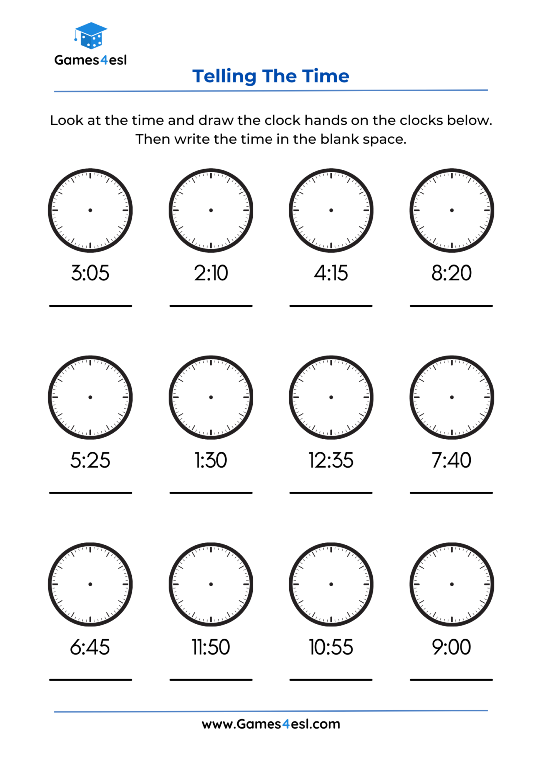 Grade 2 Telling The Time Worksheets | Games4esl