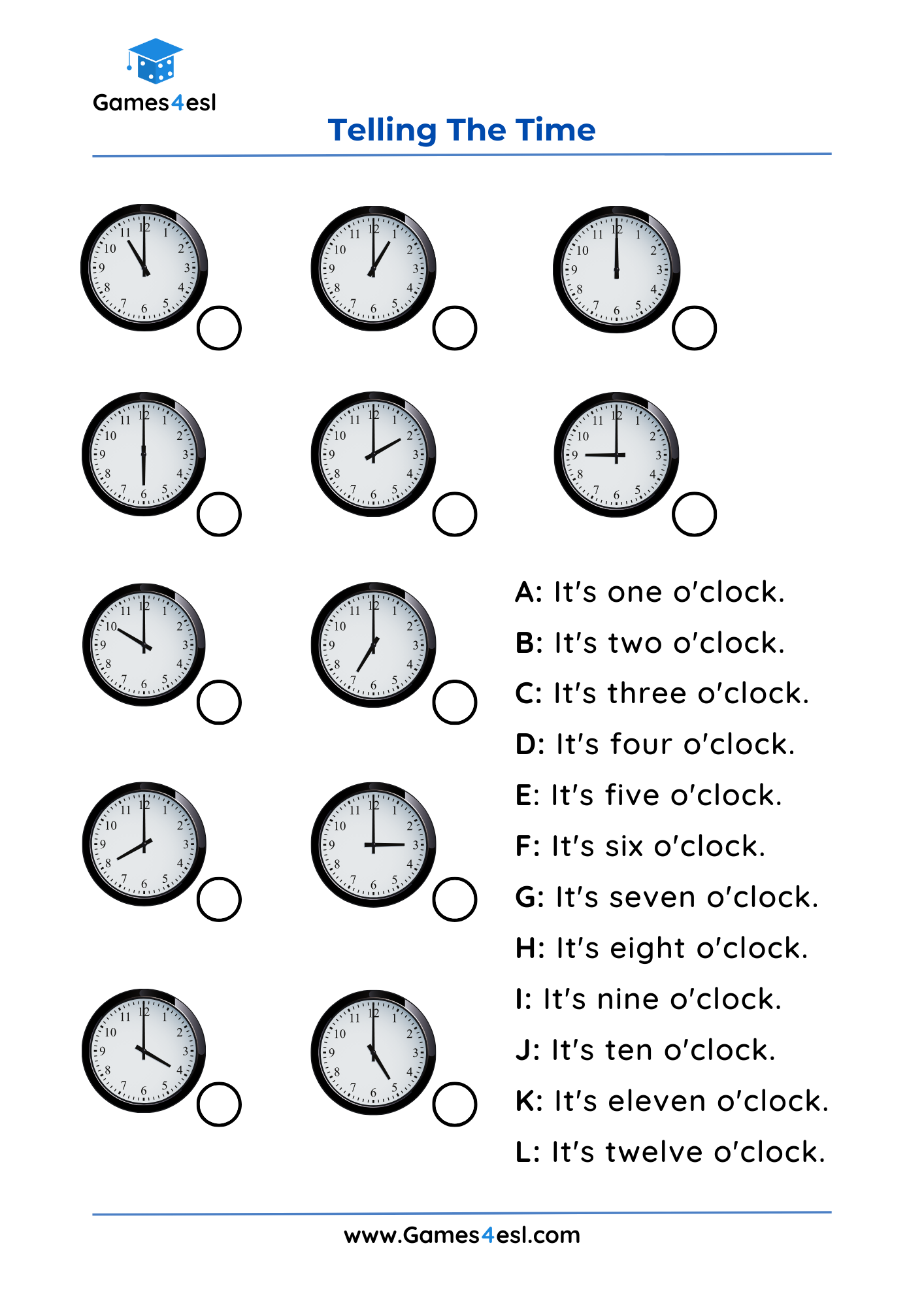 Grade 2 Telling The Time Worksheets | Games4esl
