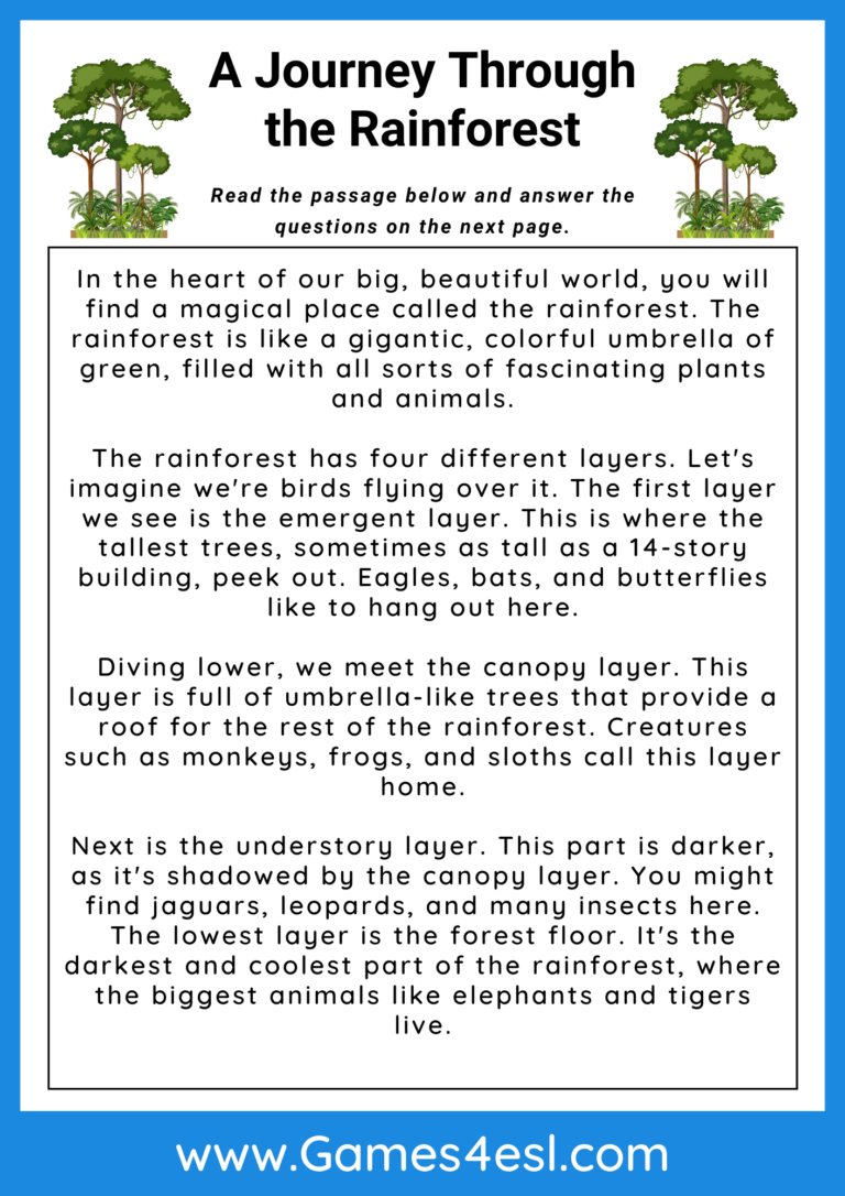 Free 3rd-Grade Reading Comprehension Worksheets | Games4esl
