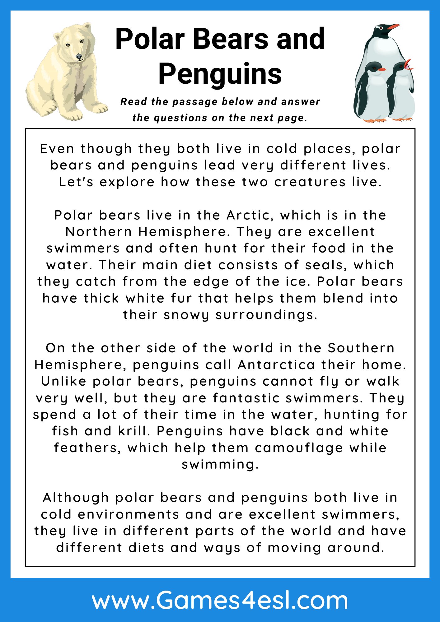 Free 3rd-Grade Reading Comprehension Worksheets | Games4esl