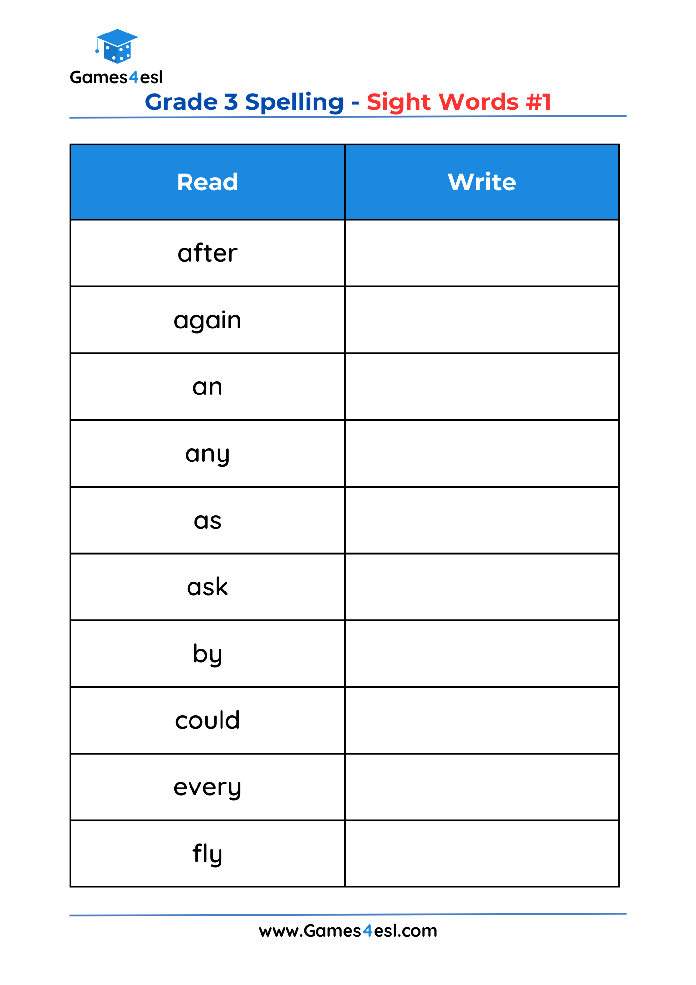 Grade 3 Spelling Words Worksheets | Games4esl