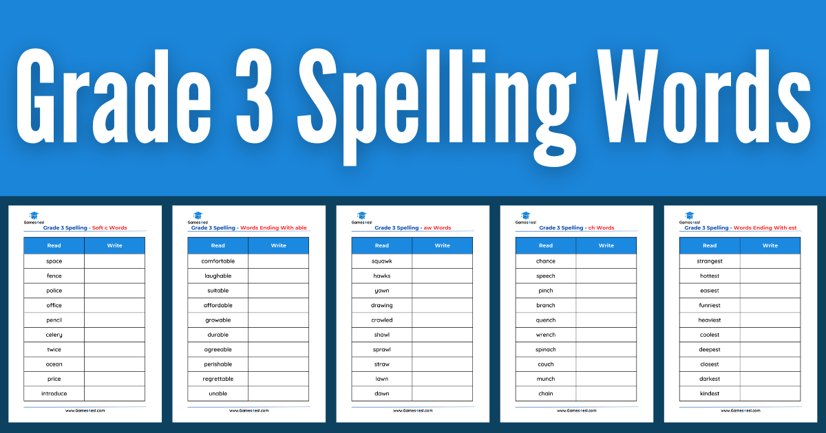 Free Printable Spelling Worksheets For Grade 3 Year 1 Spellings Words