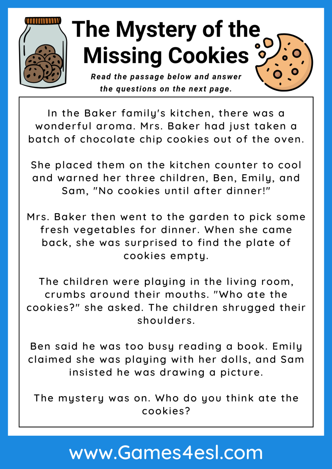 4th-Grade Reading Comprehension Worksheets | Games4esl