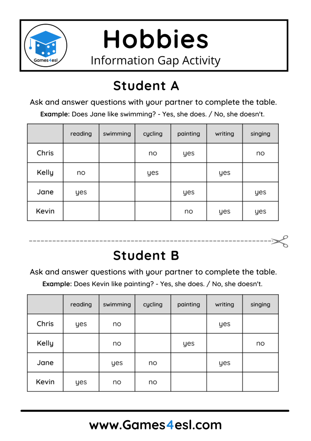 Free Hobbies Worksheets To Teach Free Time Activities | Games4esl