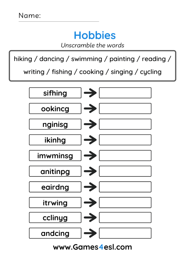 Free Hobbies Worksheets To Teach Free Time Activities | Games4esl