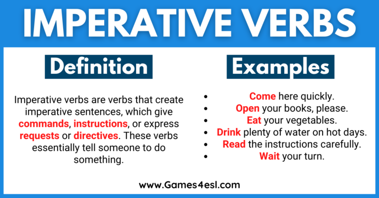 Imperative Verbs Guide And List With Example Sentences | Games4esl