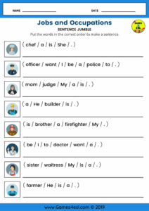 Free ESL Jobs And Occupations Worksheets | Games4esl