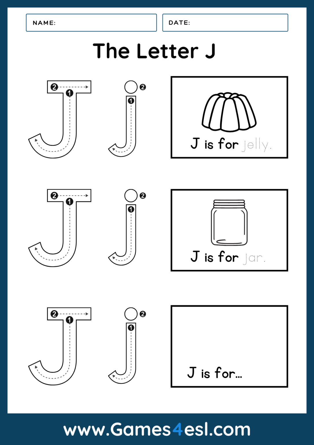 Free Letter J Worksheets | Games4esl