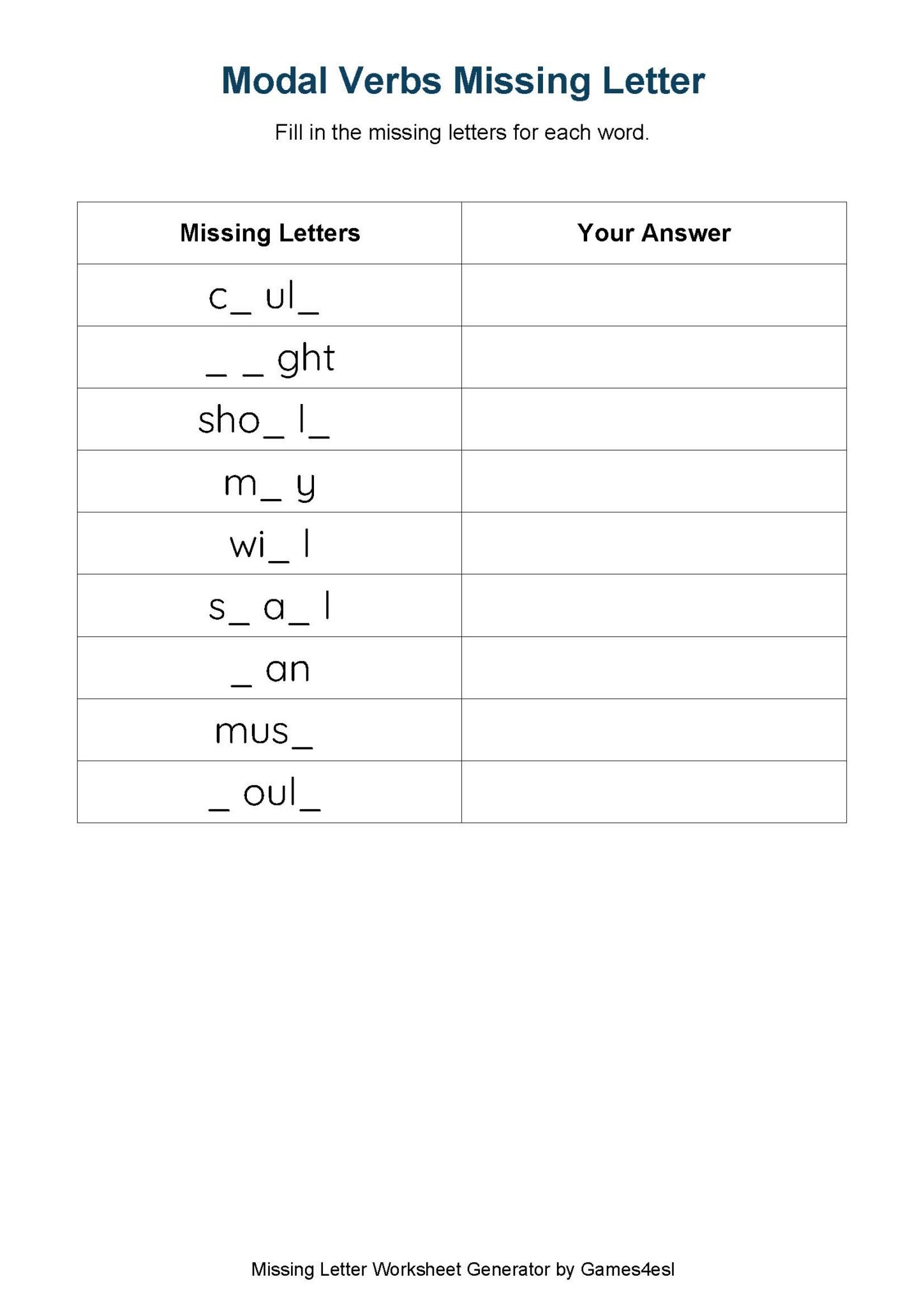 Modal Verbs Worksheets | Free Printable PDF Woksheets | Games4esl