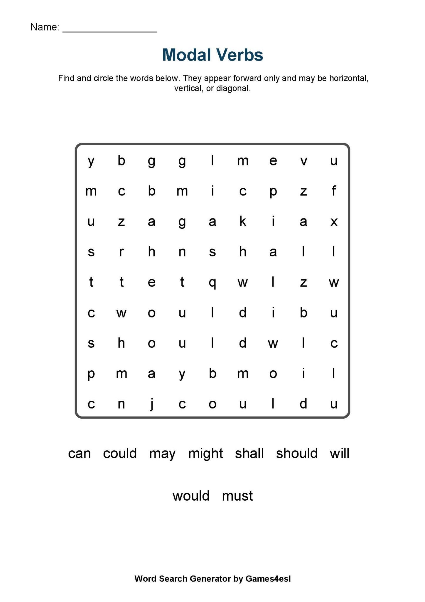 Modal Verbs Worksheets | Free Printable PDF Woksheets | Games4esl