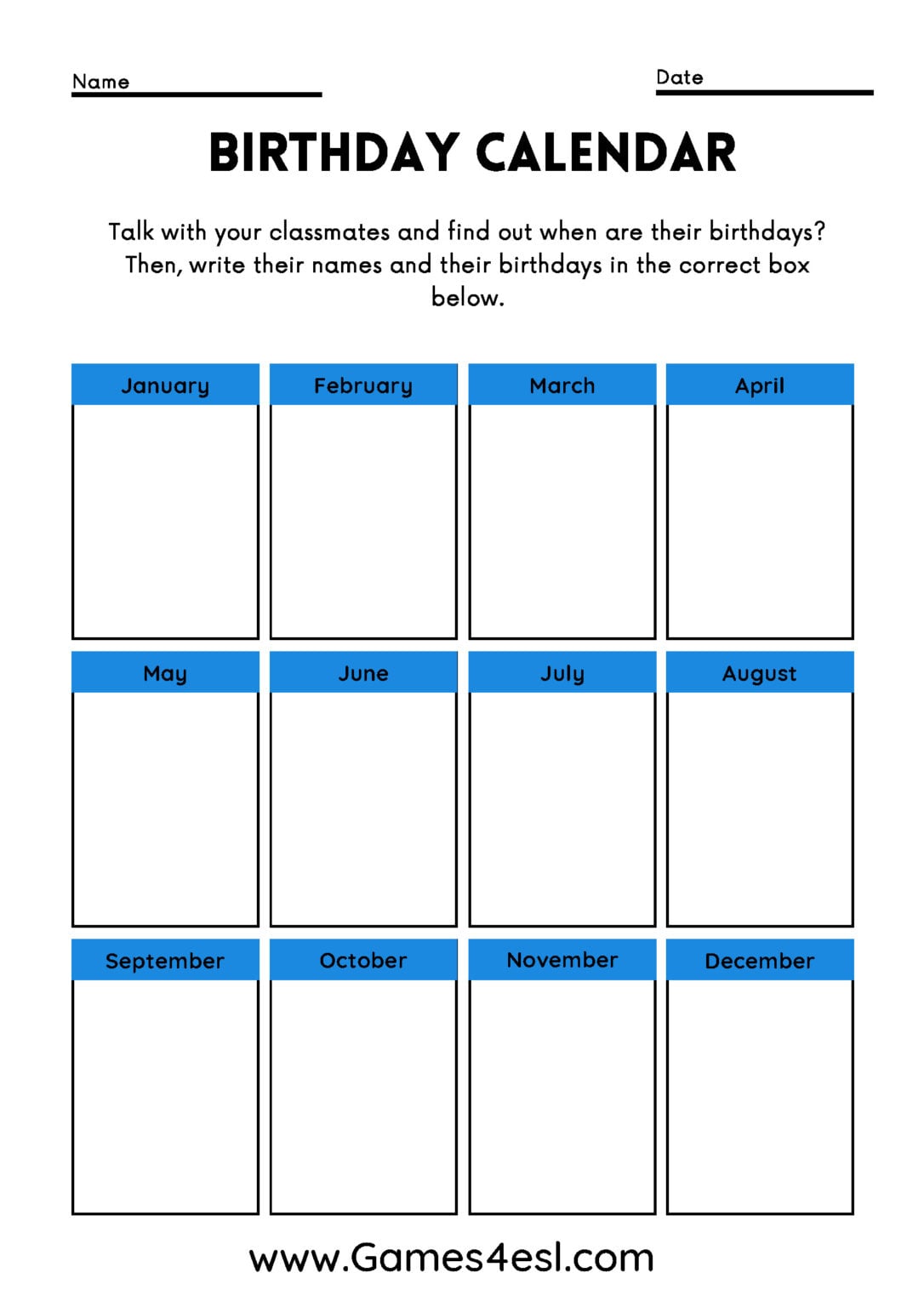Months Of The Year Lesson Plan | Games4esl