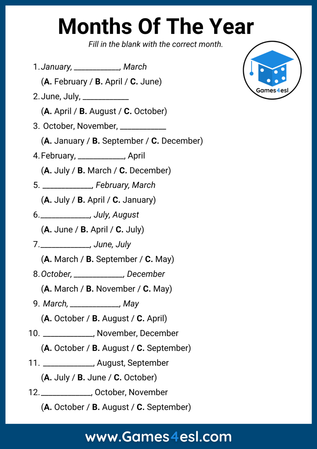 Months Of The Year Quiz (With Free PDF) | Games4esl