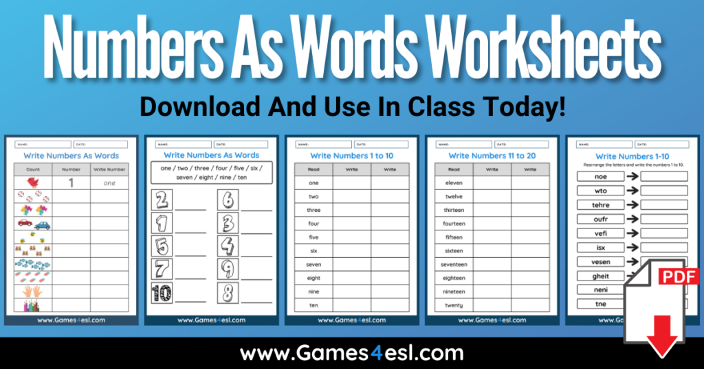 Numbers As Words Worksheets | Games4esl
