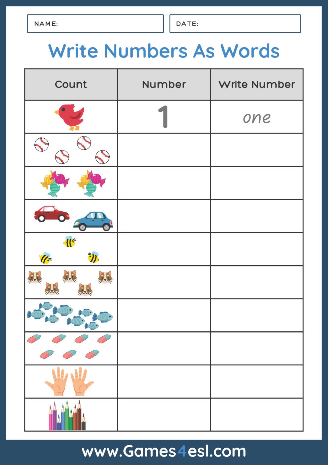 Numbers As Words Worksheets | Games4esl