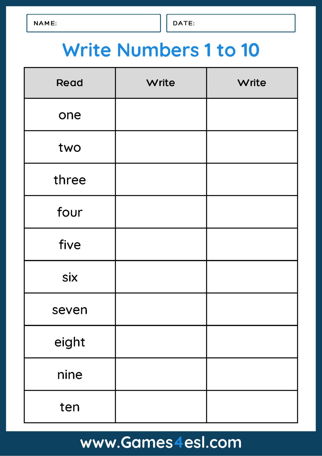 Numbers As Words Worksheets | Games4esl