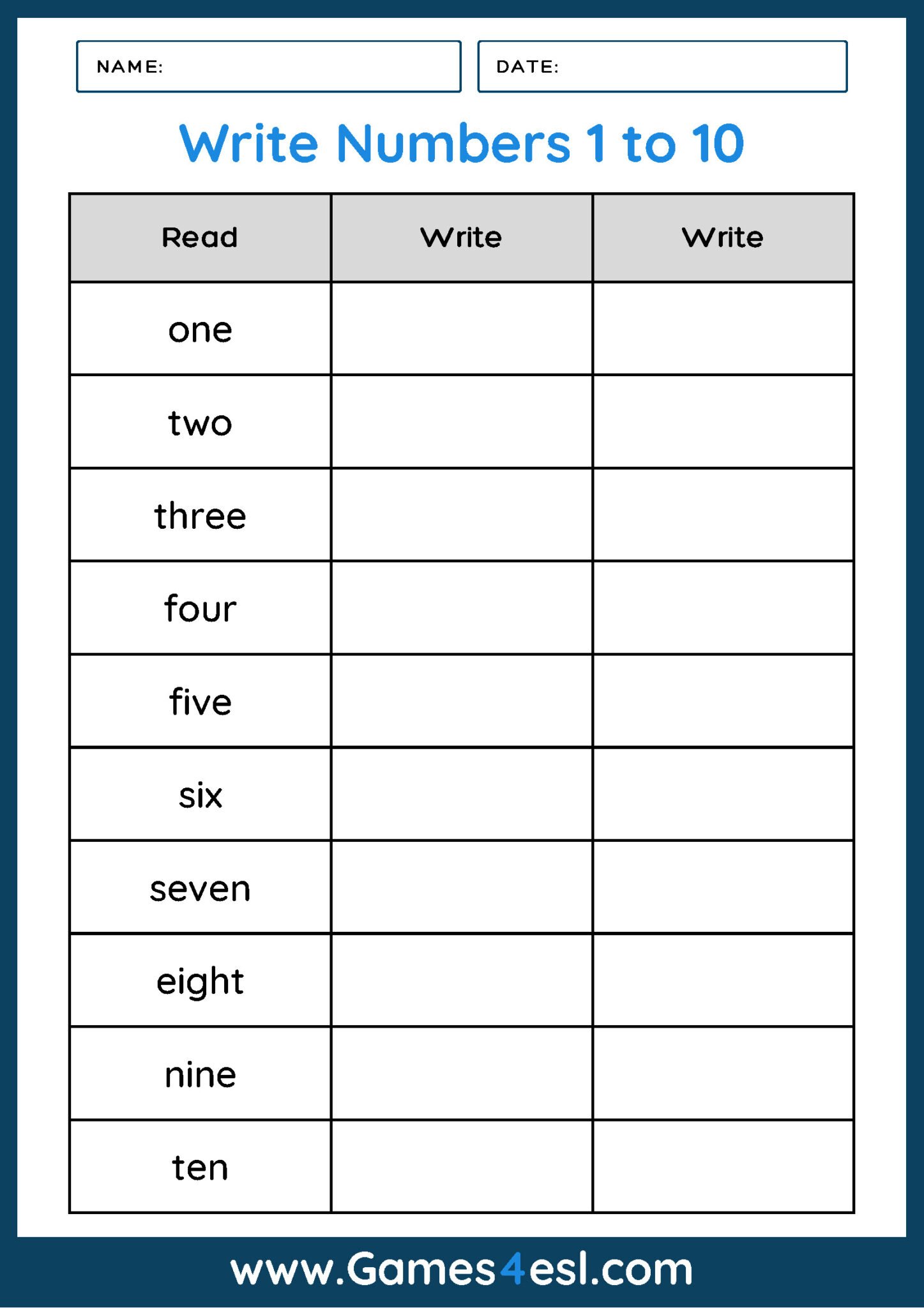 Numbers As Words Worksheets | Games4esl
