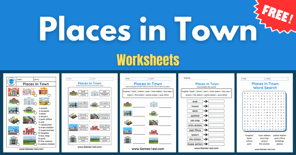 Free Places In Town Worksheets For Beginner English Learners | Games4esl