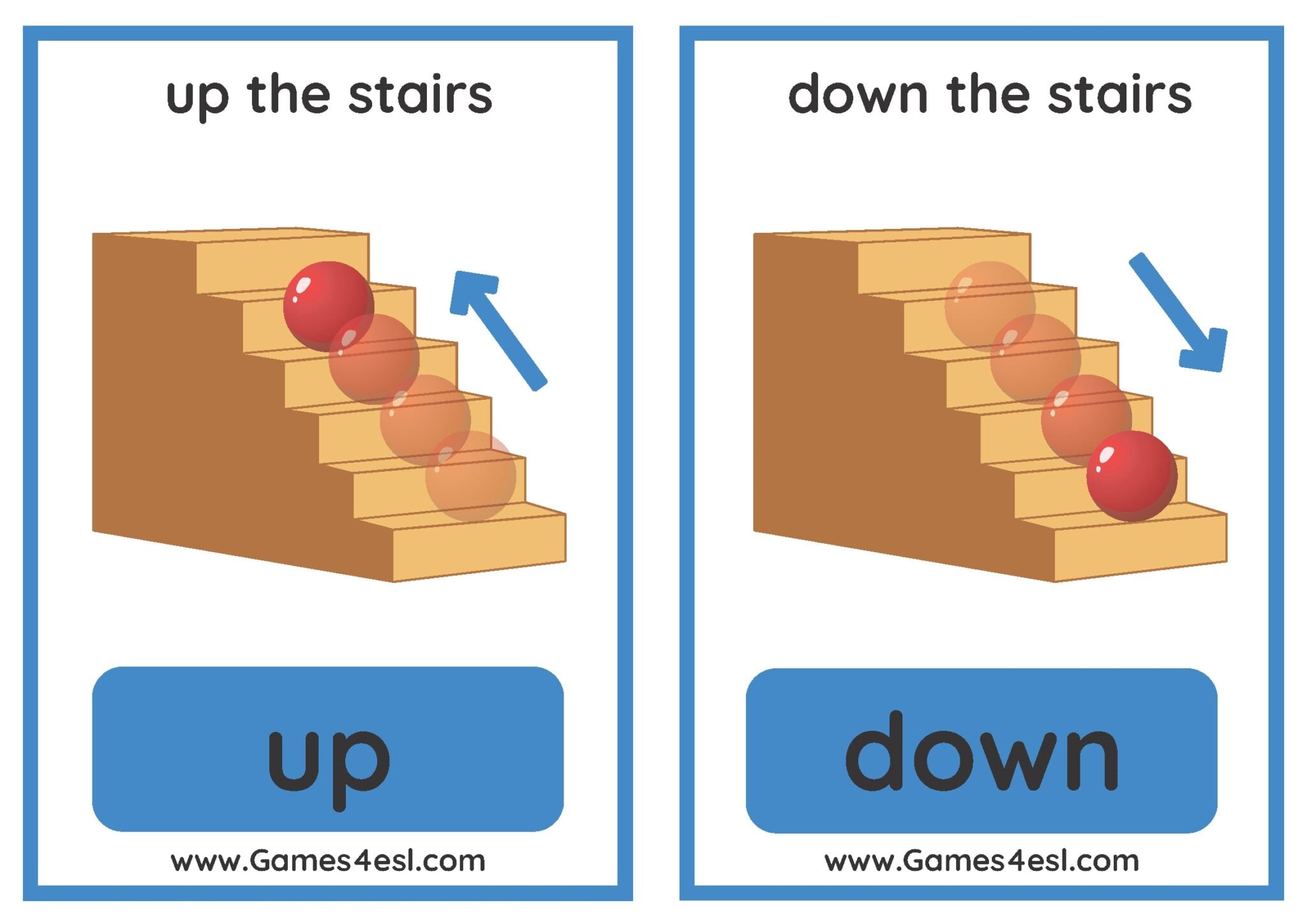 Free Prepositions Of Direction Flashcards | Games4esl