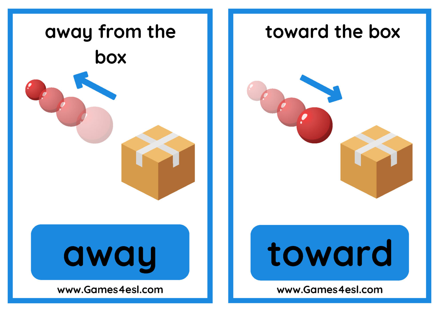 Free Prepositions Of Direction Flashcards | Games4esl