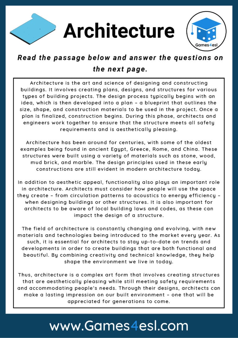 Architecture - Reading Comprehension Worksheet | Games4esl