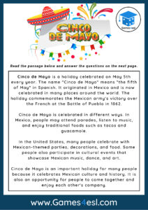 Cinco De Mayo - Reading Comprehension Worksheet | Games4esl