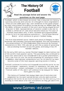 Football - Reading Comprehension Worksheet | Games4esl