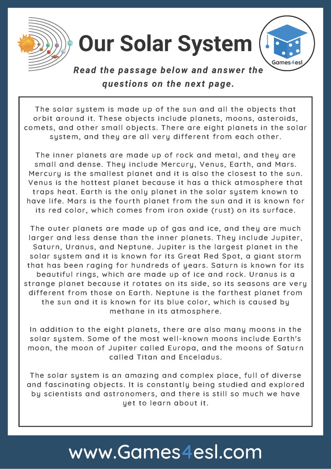 Free Reading Comprehension Worksheets For Middle School Students ...