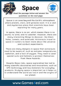 Space - Reading Comprehension Worksheet | Games4esl
