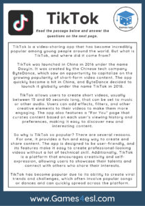 TikTok Reading Comprehension Worksheet | Games4esl