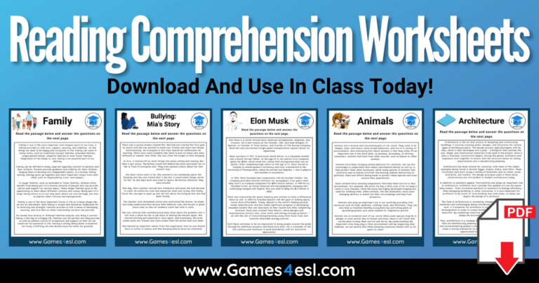 Free Reading Comprehension Worksheets | Games4esl