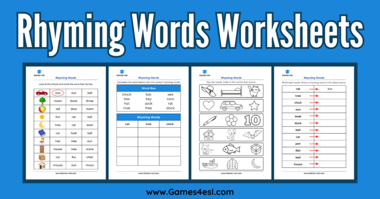 Rhyming Words Worksheets For Kids | Games4esl