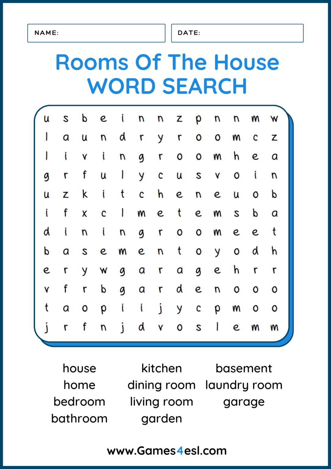 Free Rooms Of The House Worksheets For ESL Kids | Games4esl
