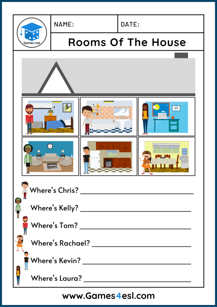 Free Rooms Of The House Worksheets For ESL Kids | Games4esl