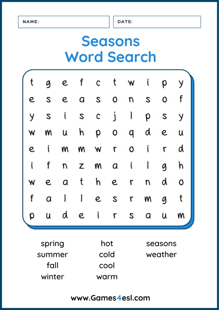 Four Seasons Worksheets For ESL Kids | Games4esl