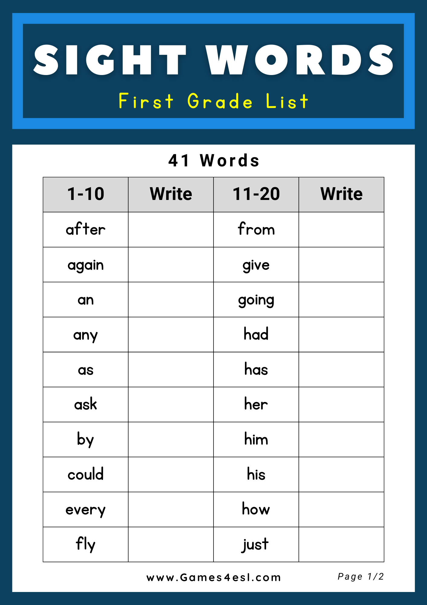 Dolch Sight Words | Useful List Plus Printable PDF And Flashcards ...