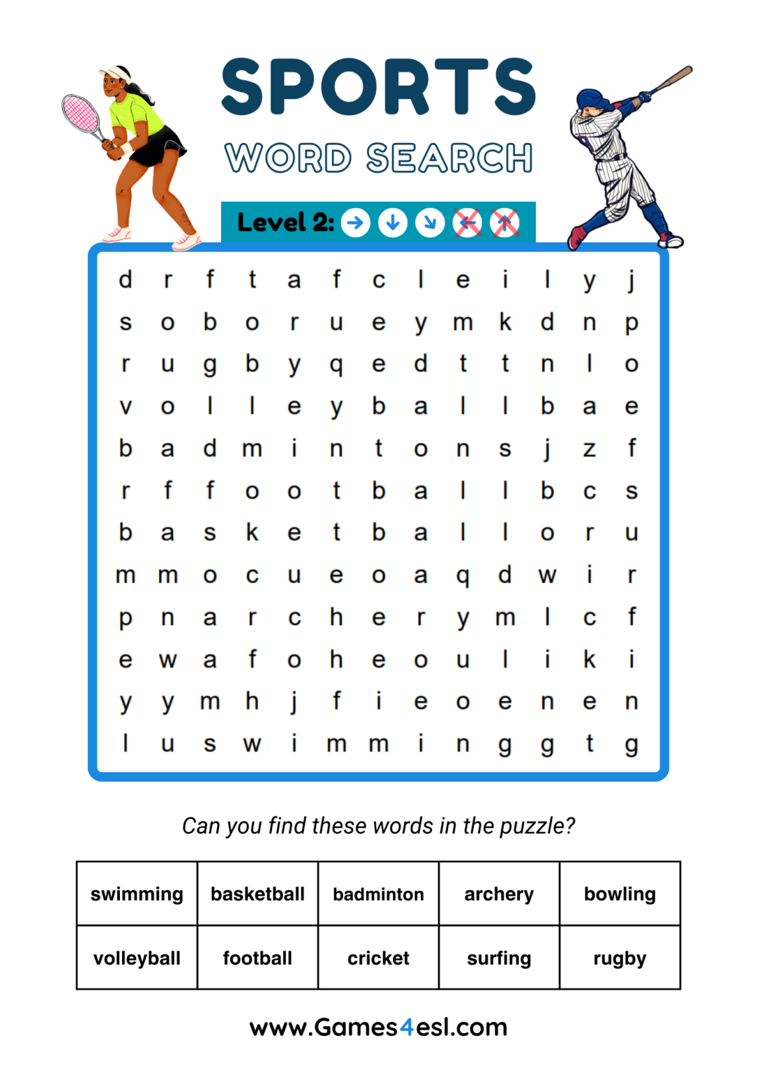 Free Printable Sports Worksheets For Beginner ESL Students | Games4esl