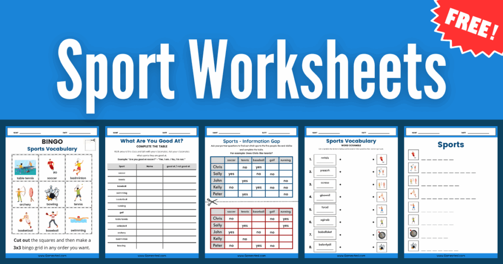 Free Printable Sports Worksheets For Beginner ESL Students | Games4esl