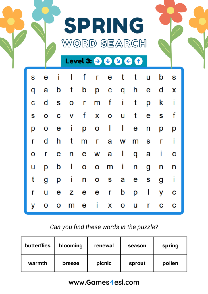 Free Spring Word Searches | Games4esl