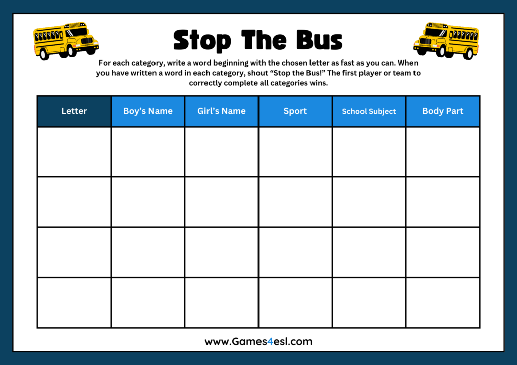 Stop The Bus Worksheets | Games4esl