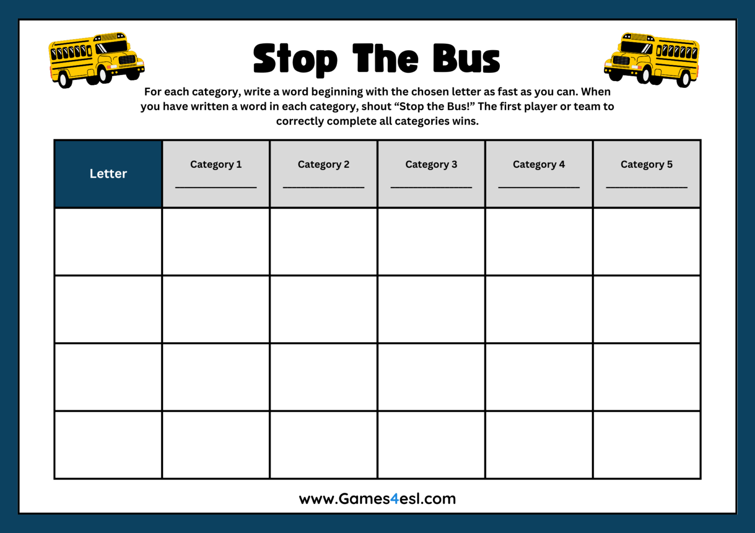 Stop The Bus Worksheets | Games4esl
