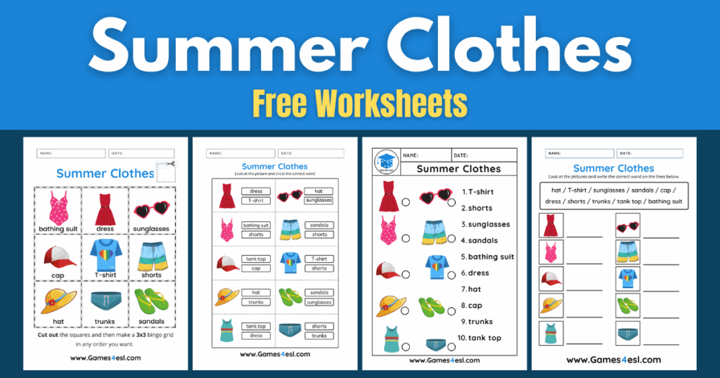 Free Printable Summer Clothes Worksheets For ESL Kids | Games4esl