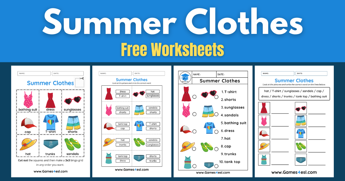 Free Printable Summer Clothes Worksheets For ESL Kids | Games4esl