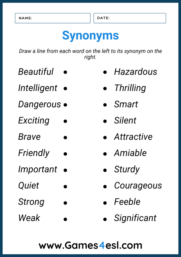 Free Synonym Worksheets | Practice Exercises With Answers | Games4esl